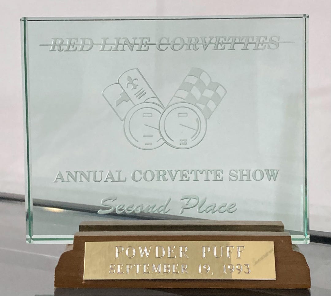 Vintage Red Line Corvettes Glass Annual Corvette Show Award Powder Puff ...