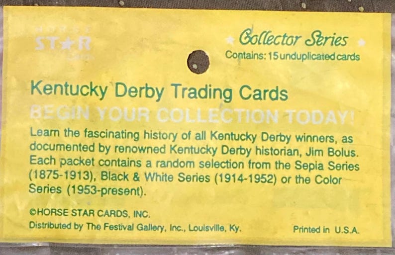 NEW Vintage Kentucky Derby Trading Cards, Collector Series, 1990 – Pack ...