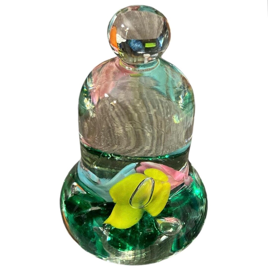 Vintage Joe St Clare Hand Blown Glass Art Bell With Flowers & Bubbles ...