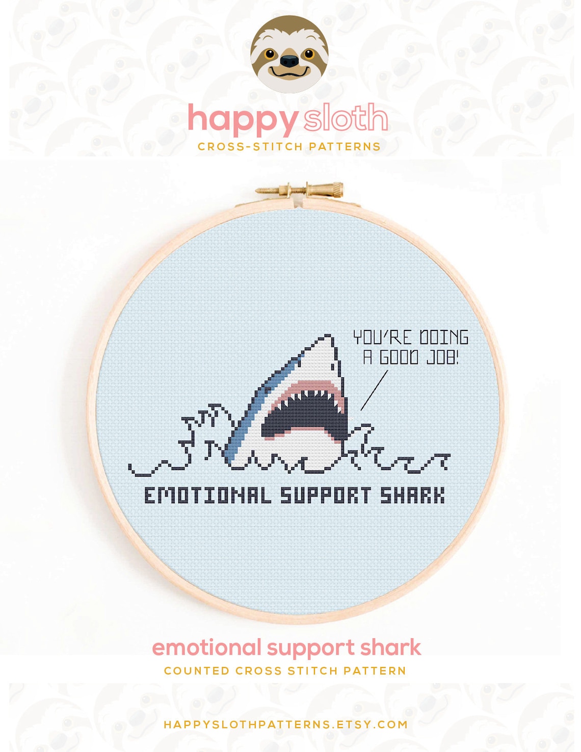 Emotional Support Shark Cross Stitch Pattern Funny Shark - Etsy