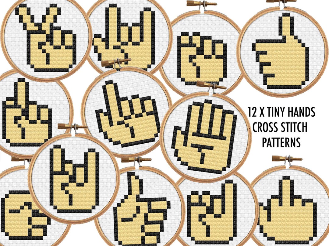 12 X Tiny Hand Symbols Cross Stitch Charts / 2 Inch Cross Stitch ...