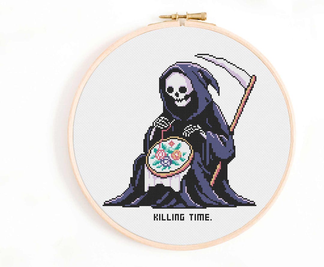 Killing Time Cross Stitch Pattern - Reaper Doing Embroidery Cross ...