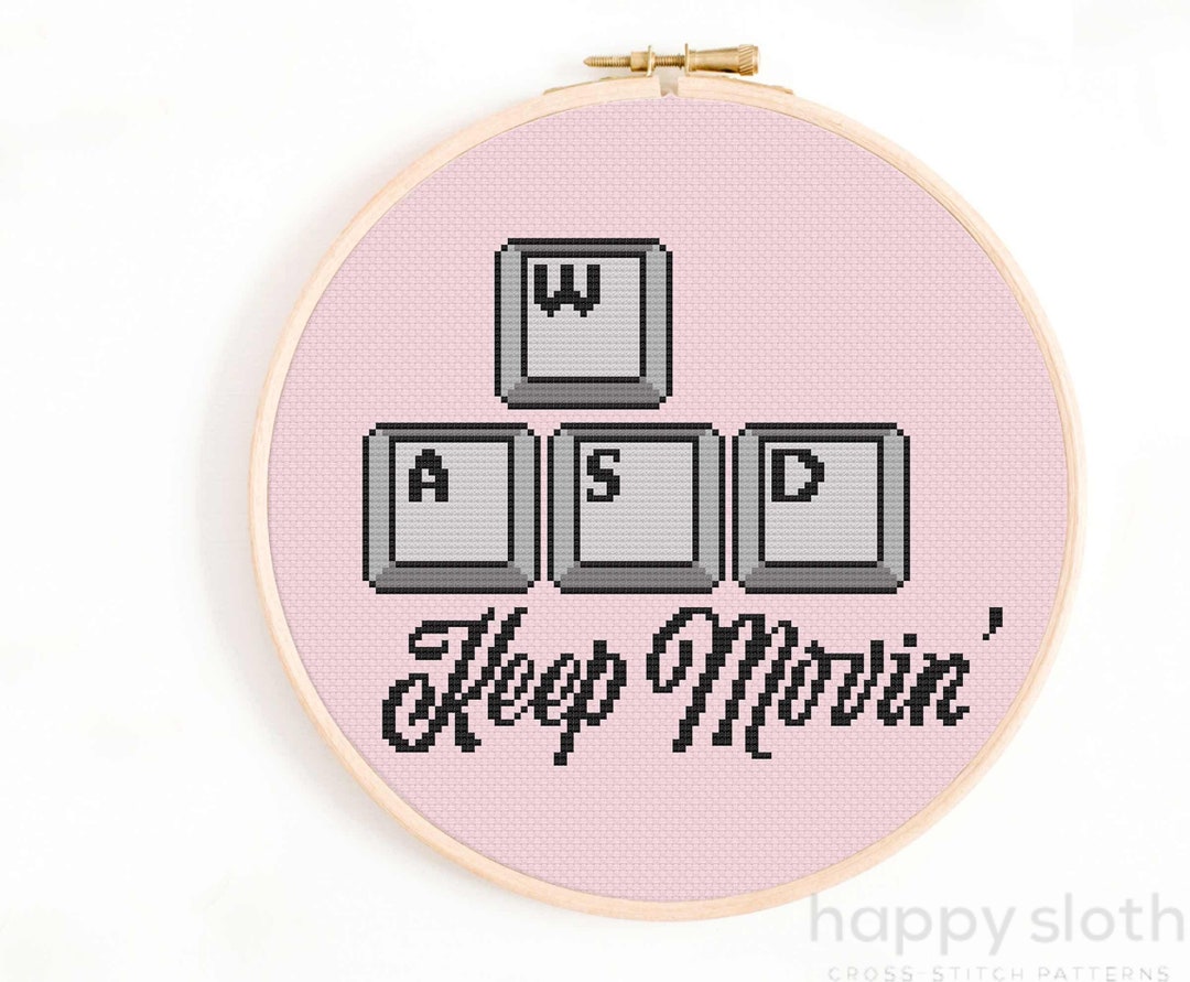 WASD PC Gamer Cross Stitch Pattern: Keep Movin' Geek Embroidery ...