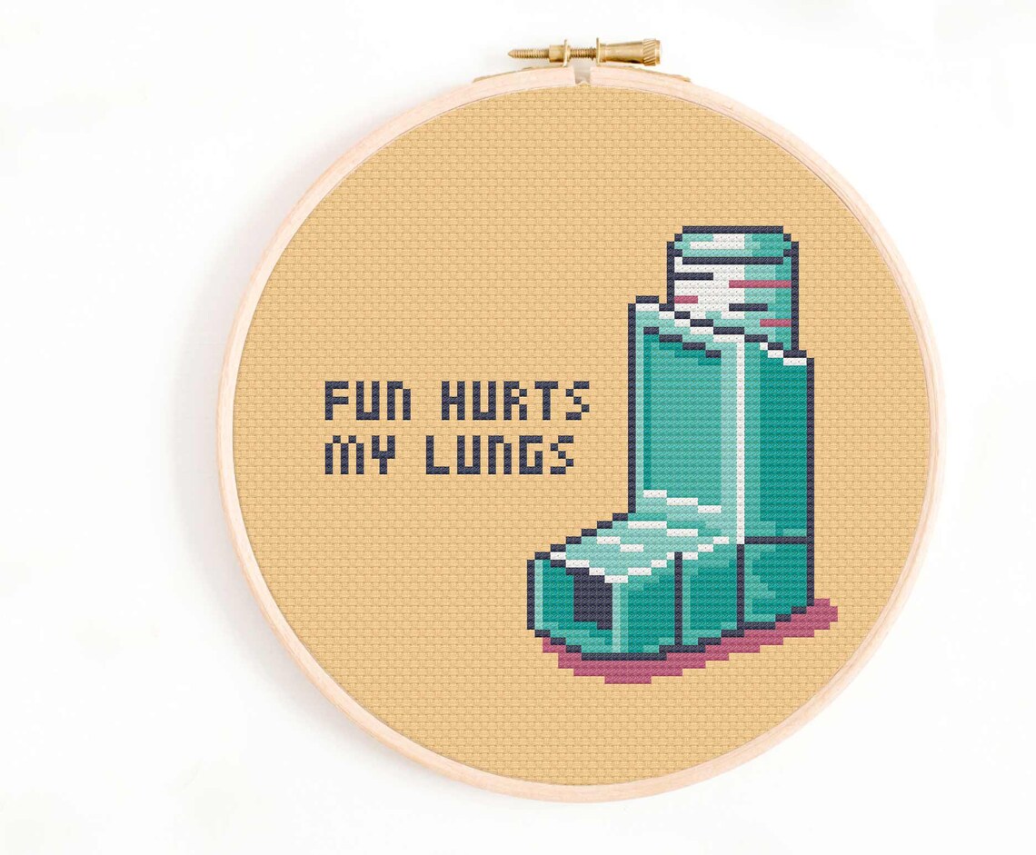 Funny Asthma Inhaler Cross Stitch Pattern: Meme Embroidery (digital ...