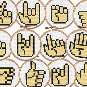 12 X Tiny Hand Symbols Cross Stitch Charts / 2 Inch Cross Stitch ...