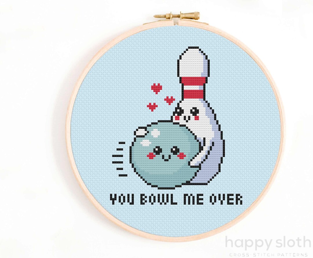 Funny Bowling Cross Stitch Pattern: 'you Bowl Me Over' (digital ...