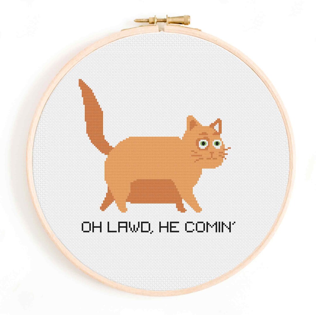 Oh Lawd He Comin' Cross Stitch Pattern Fat Cat Cross - Etsy