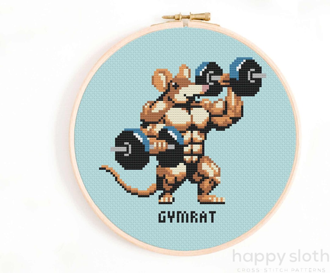 Gym Rat Cross Stitch Pattern - Funny Rat Cross Stitch Chart - Silly ...
