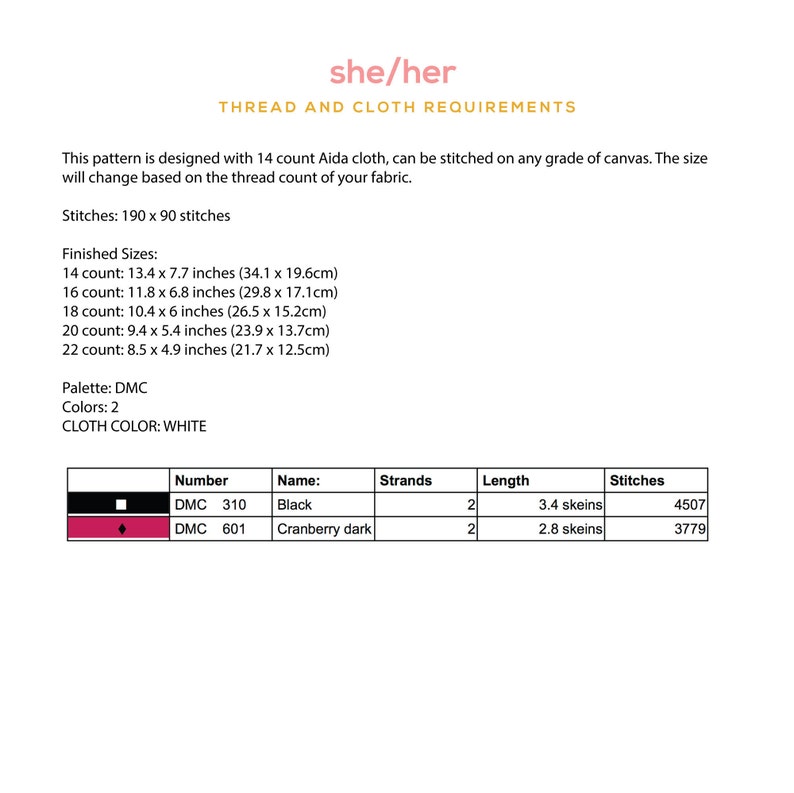 She/her Transgender Cross Stitch Pattern / Trans Cross Stitch - Etsy