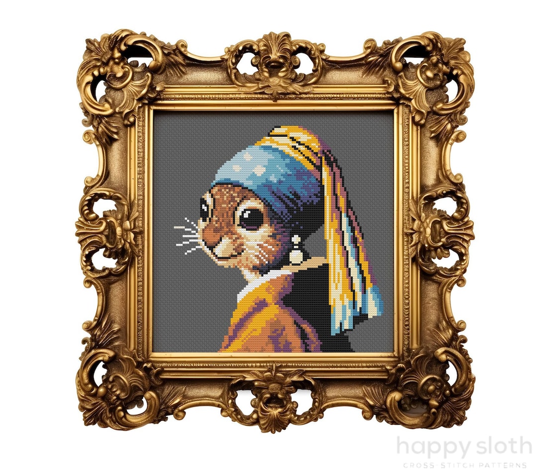 Squirrel With Pearl Earring Cross Stitch Pattern: Funny Art (digital ...
