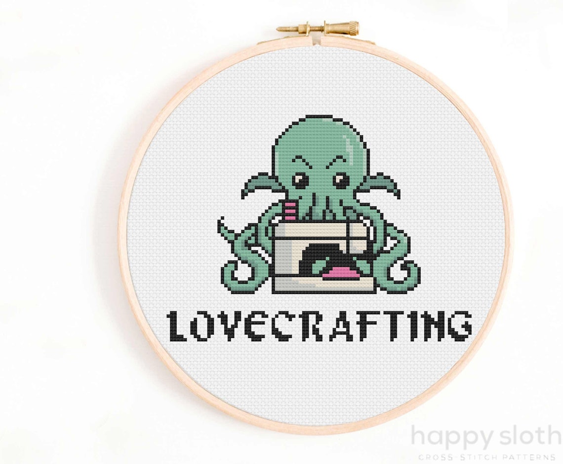 Cthulhu Sewing Machine Cross Stitch Pattern: Lovecrafting Funny Chart ...