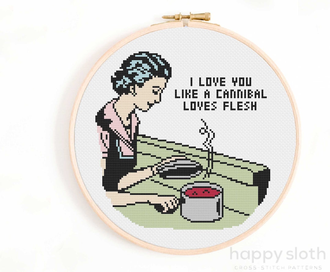 Funny Cannibal Love Cross Stitch Pattern: Sarcastic Retro Design ...