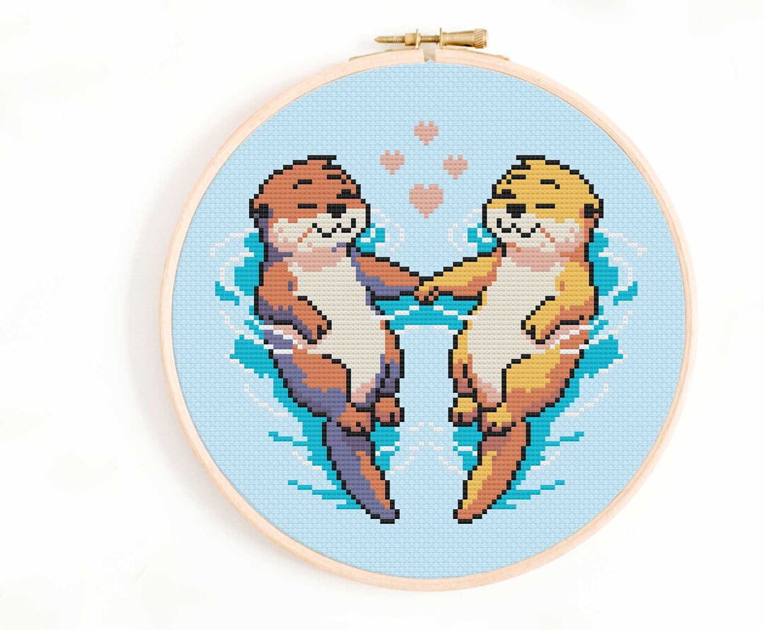 Significant Otters Cross Stitch Pattern / Cute Otters Holding Hands ...