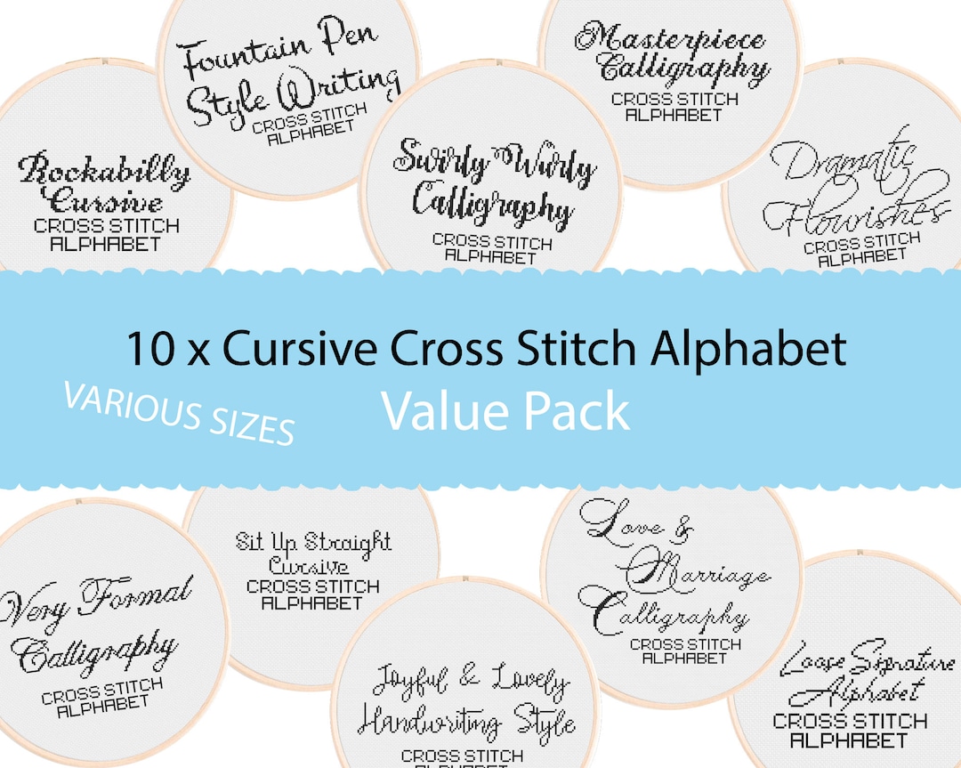 Cursive Calligraphy Cross Stitch Alphabets: DIY Font Bundle (digital ...
