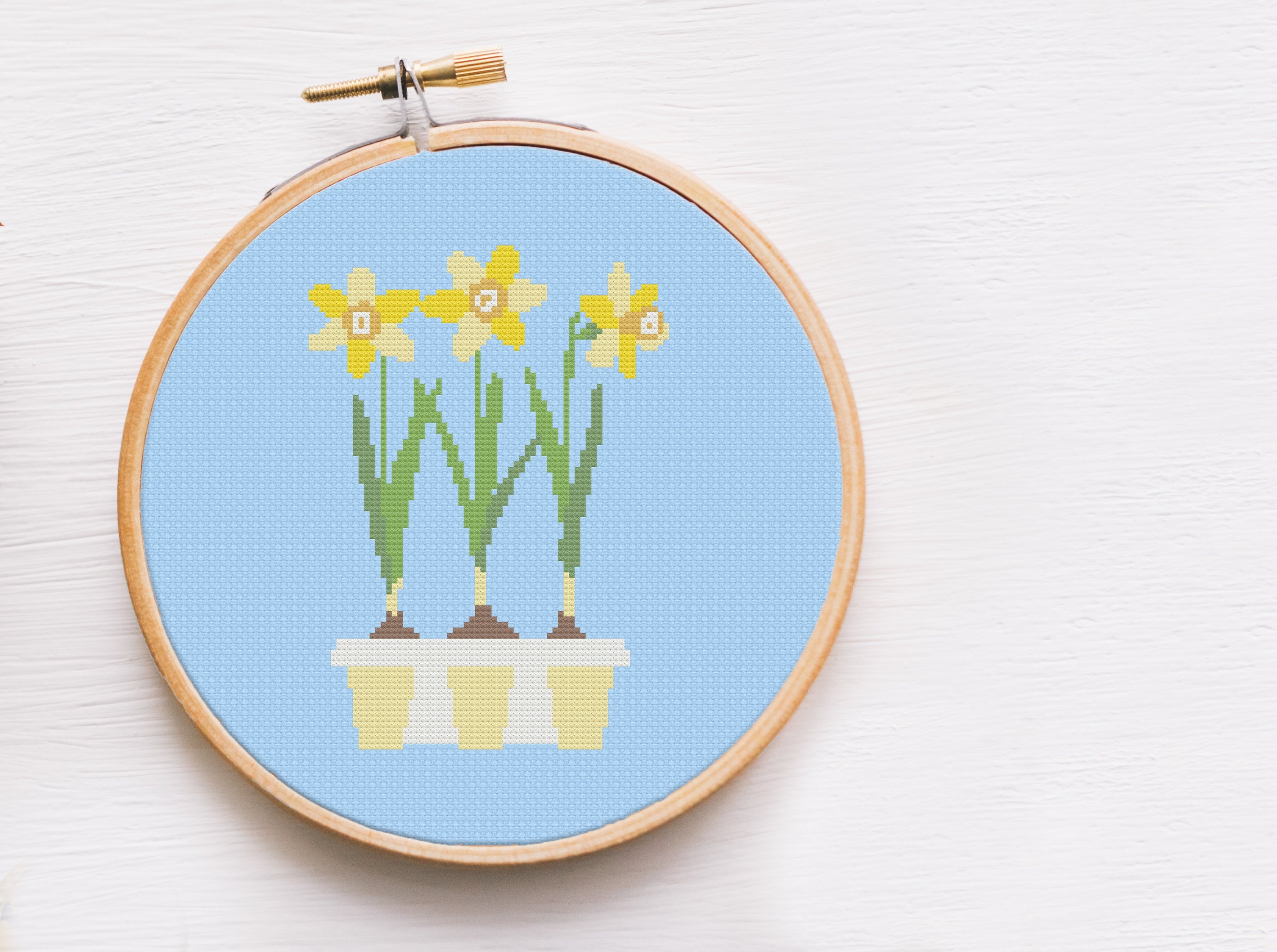 Daffodils Cross Stitch Pattern Bright Floral Daffodil Cross | Etsy