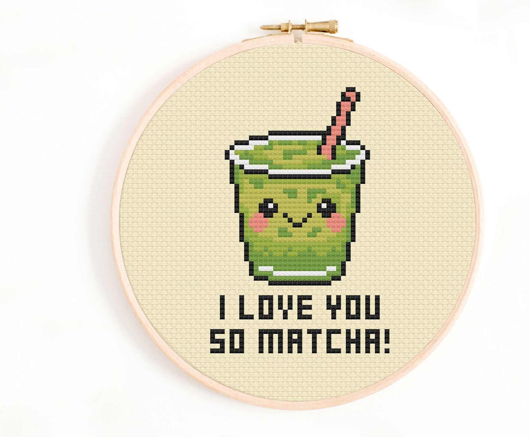 I Love You so Matcha Cross Stitch Pattern: Ice Matcha Latte (digital ...