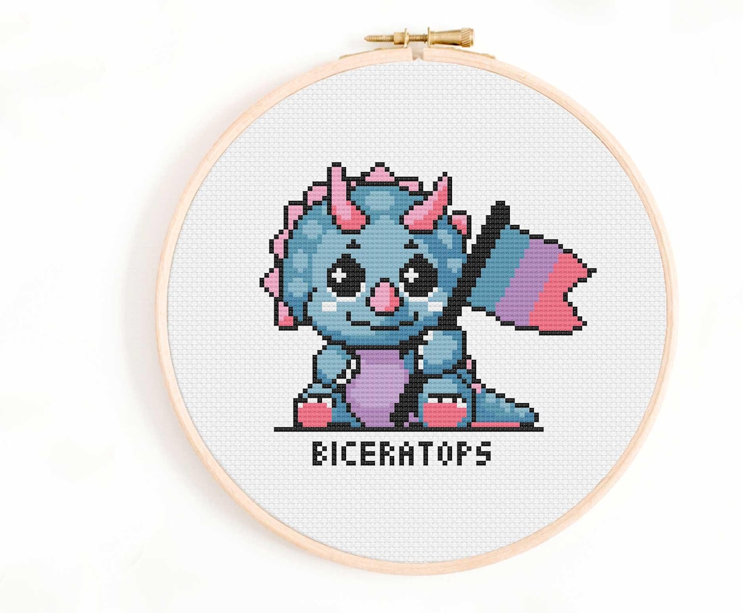 Biceratops Dinosaur Cross Stitch Pattern: Bisexual Pride LGBT (digital ...