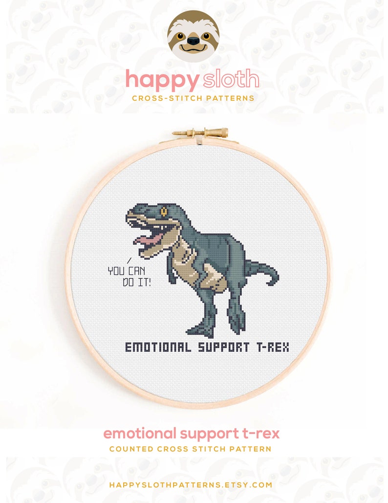 Emotional Support T-rex Cross Stitch Pattern Funny Dinosaur - Etsy UK