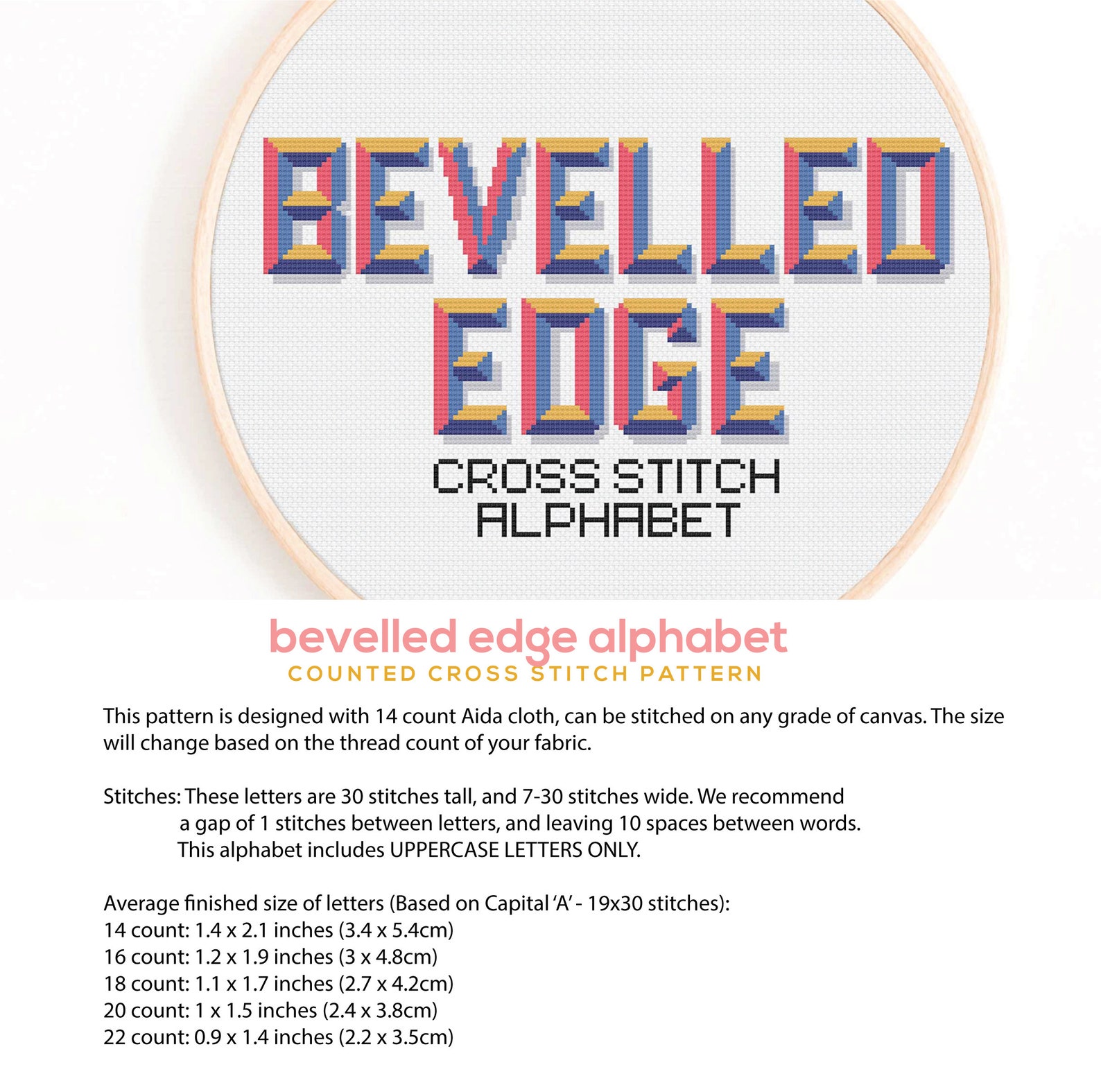 Bevelled Edge Alphabet Full Alphabet Cross Stitch Chart 3D - Etsy