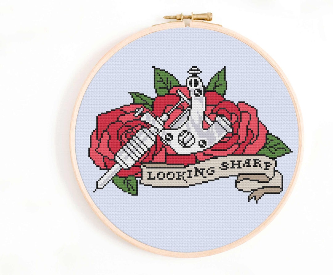 Looking Sharp Tattoo Gun Cross Stitch Pattern Tattoo Artist Cross ...