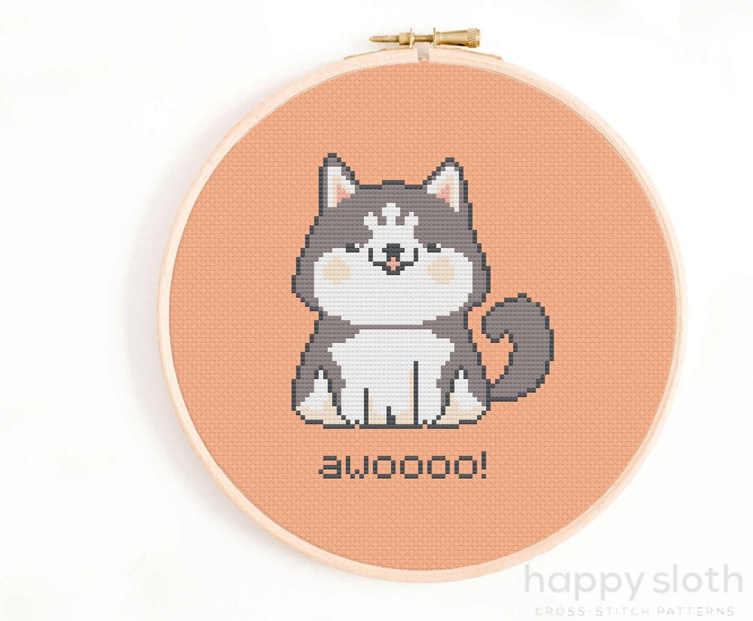 Husky Awooo! Cross Stitch Pattern - Husky Dog Cross Stitch Chart ...