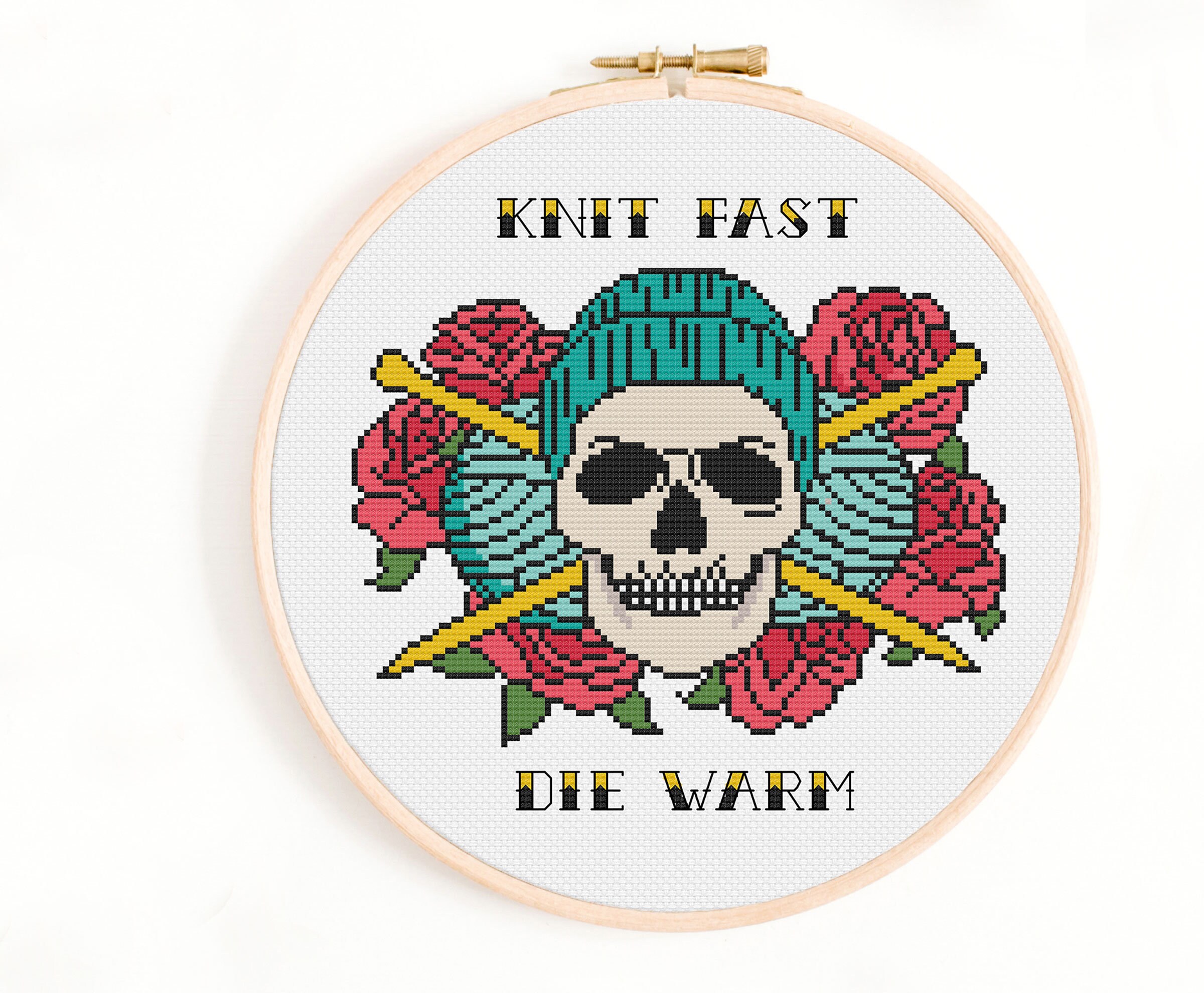 Knit Fast Die Warm Cross Stitch Pattern Knitting Cross | Etsy