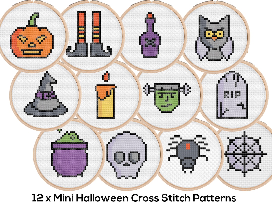 12 X Mini Halloween Cross Stitch Charts / 2.5 Inch - 3 Inch Cross ...