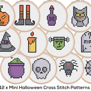 12 X Mini Halloween Cross Stitch Charts / 2.5 Inch - 3 Inch Cross ...
