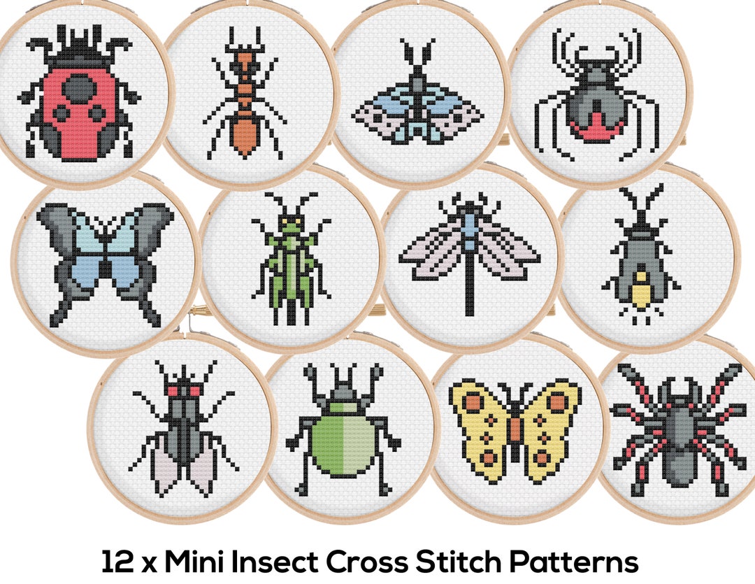 2.5" Mini Insect Cross Stitch Patterns: Spider, Butterfly, Dragonfly ...