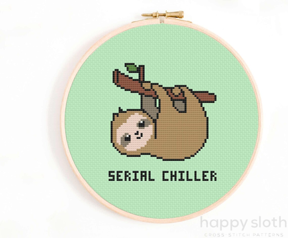 Sloth Cross Stitch Pattern: Serial Chiller Funny Chart (digital ...
