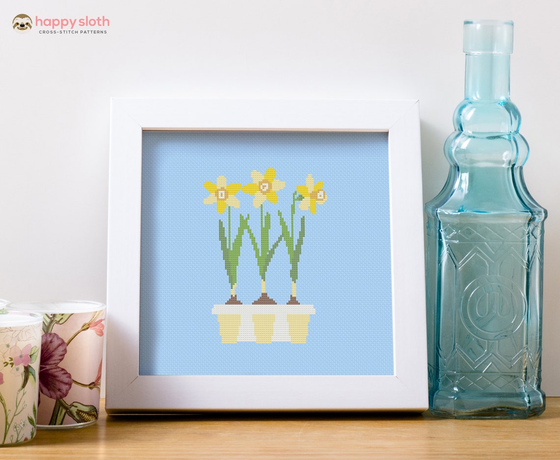 Daffodils Cross Stitch Pattern Bright Floral Daffodil Cross | Etsy