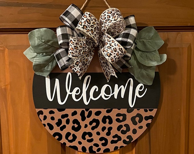 Welcome Door Hanger; Leopard Print Welcome Sign; Leopard Door Hanger ...