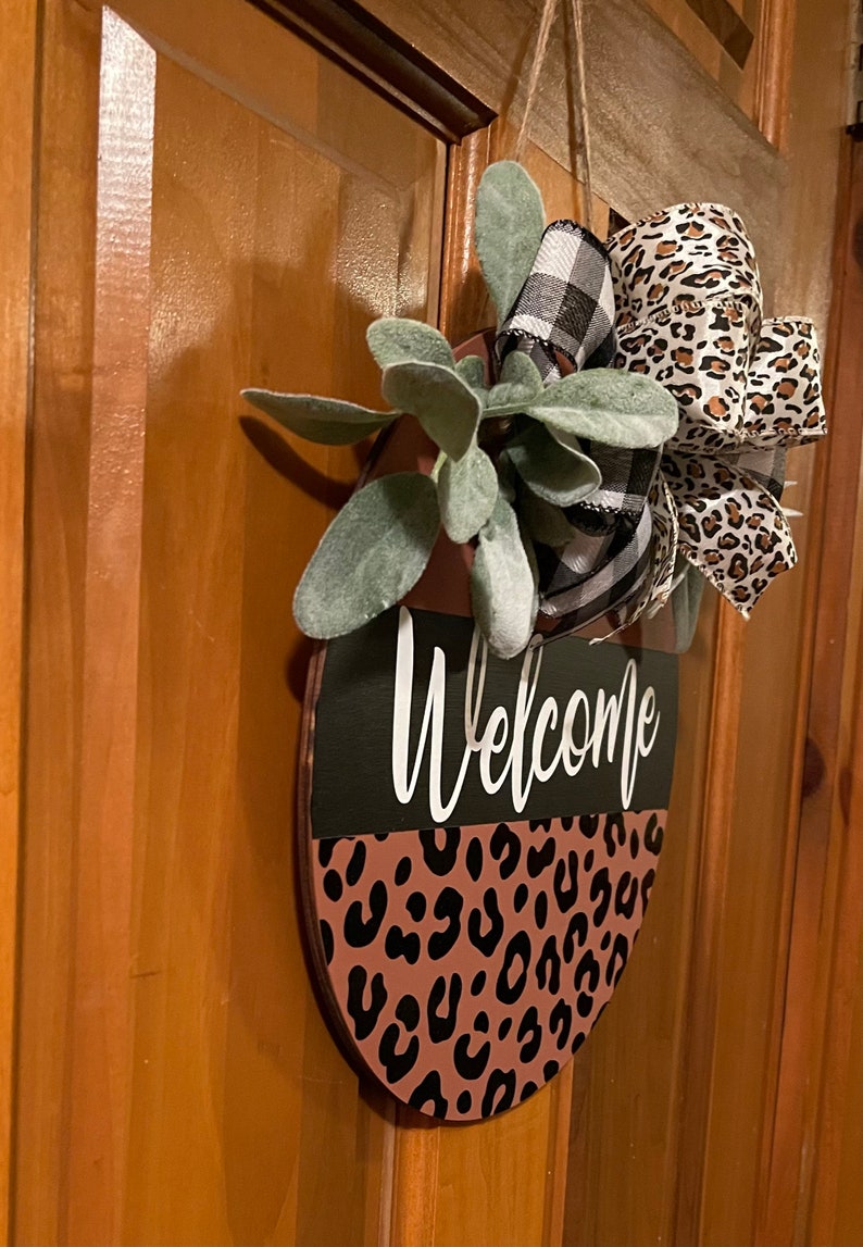 Welcome Door Hanger Leopard Print Welcome Sign Leopard Door - Etsy