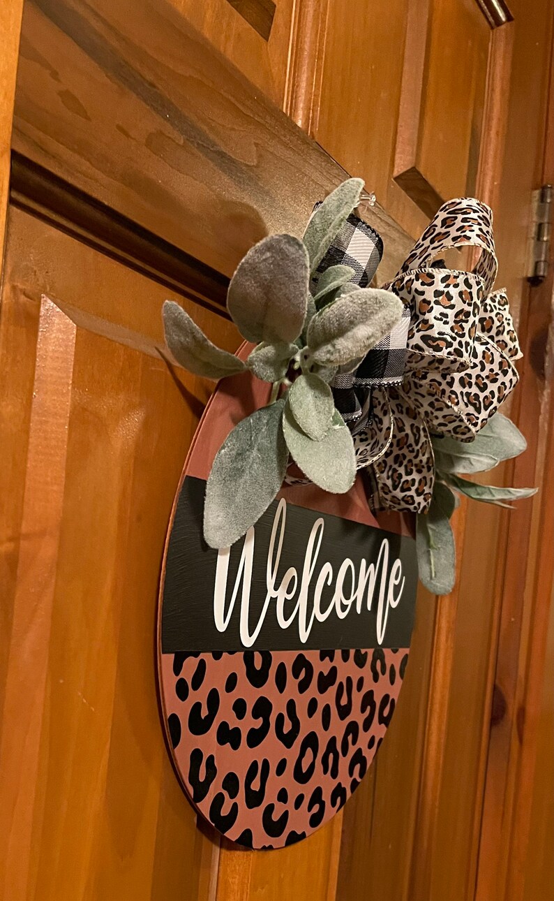 Welcome Door Hanger Leopard Print Welcome Sign Leopard Door - Etsy