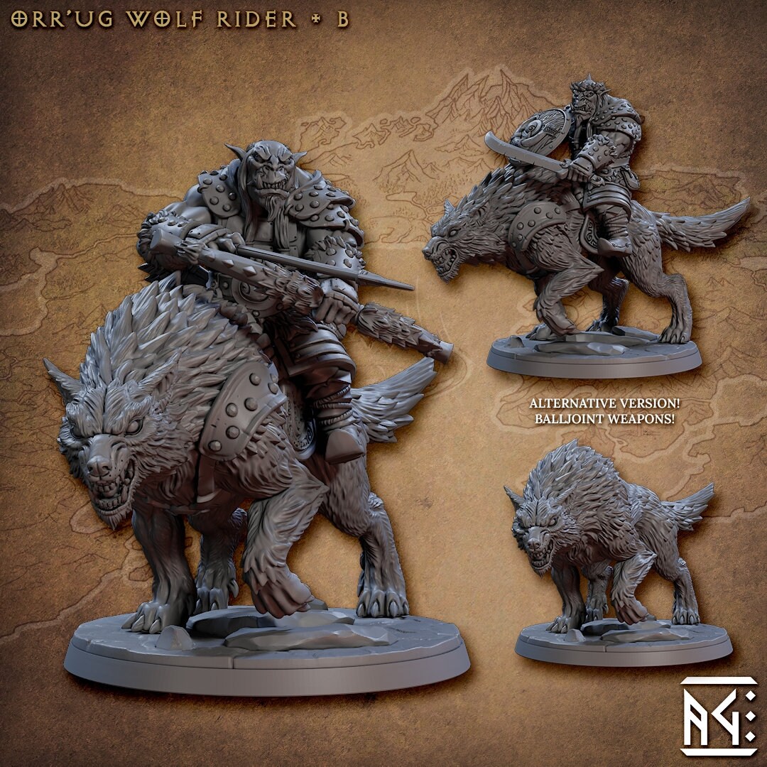Nomad Orr’ugs Wolf Rider V2 (50mm Base) 3D Printed Resin Miniature ...