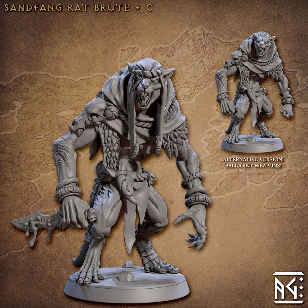 Sandfang Ratkin Brute V3 30mm Base 3D Printed Resin Miniature Tabletop ...