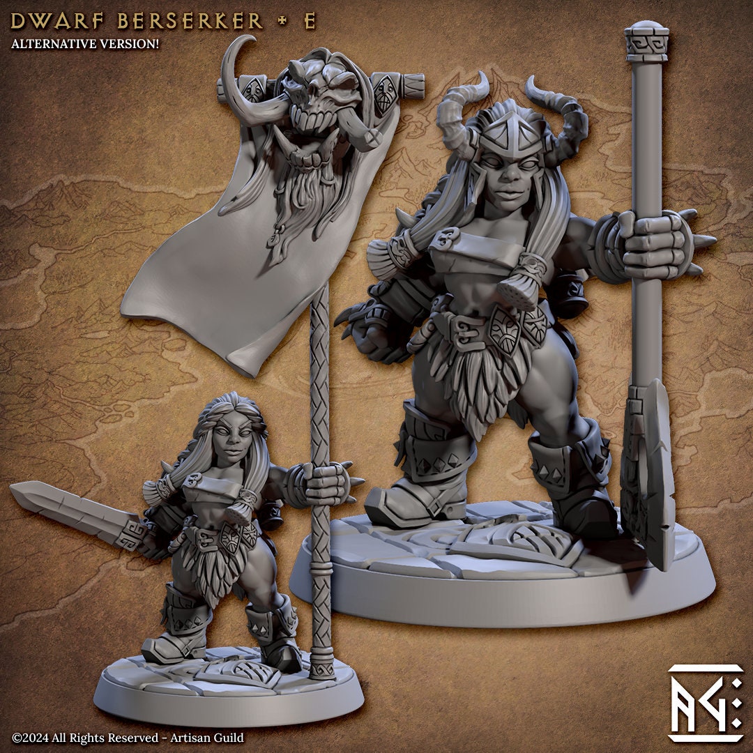 Dwarven Berserker V5 (30mm Base) 3D Printed Resin Miniature | Tabletop ...