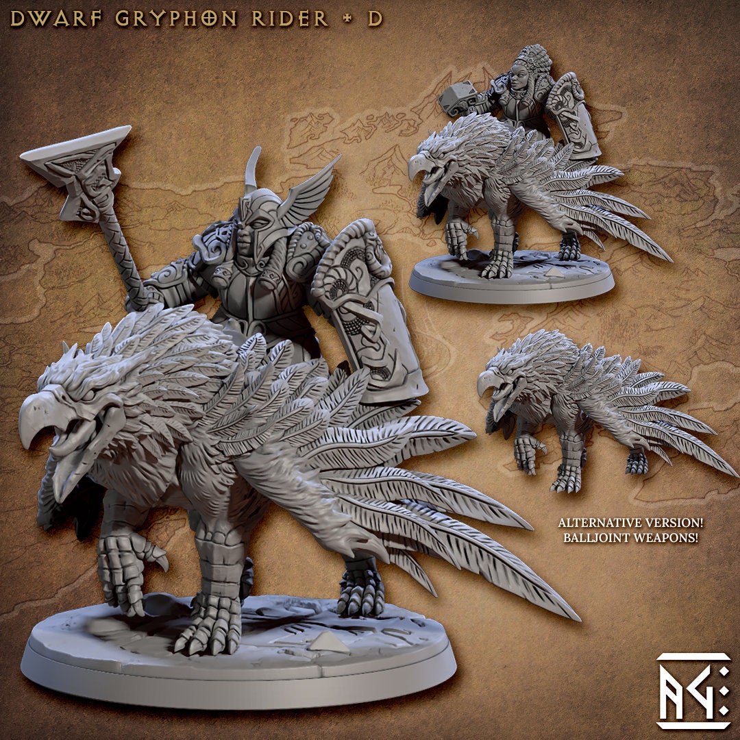 Lok-badar Gryphon Rider V4 50mm Base 3D Printed Resin Miniature ...