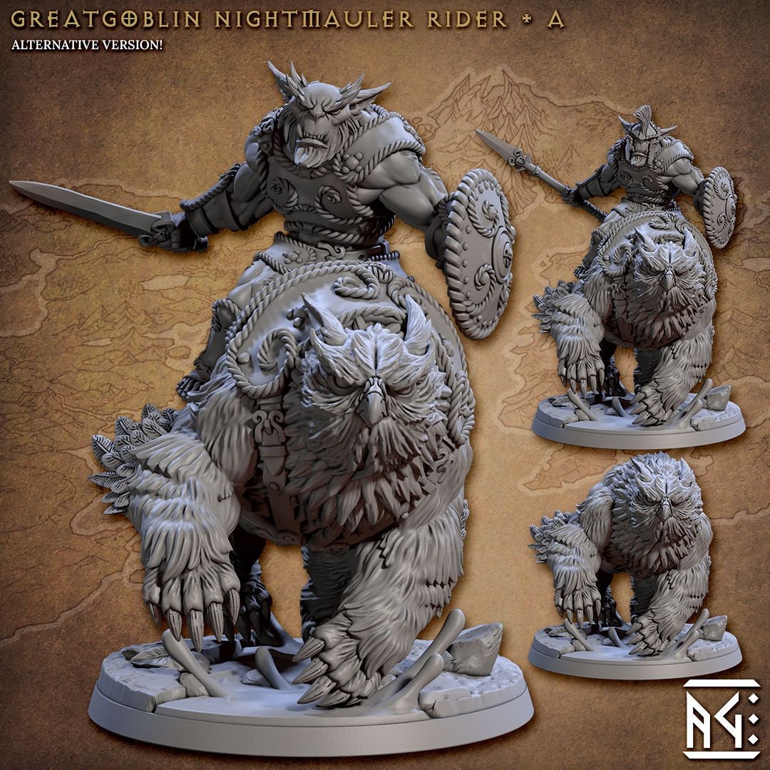 Great Goblin Owlbear Rider V1 (50mm Base) 3D Printed Resin Miniature ...