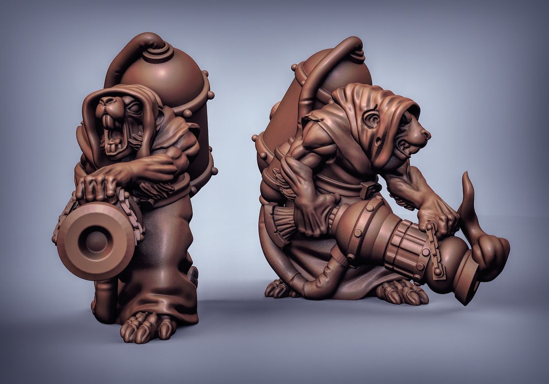 Rat Men Flame Cannon 3D Printed Resin Miniature | Tabletop Role Playing ...
