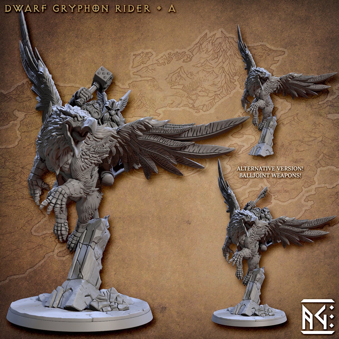Lok-badar Gryphon Rider V1 (50mm Base) 3D Printed Resin Miniature ...