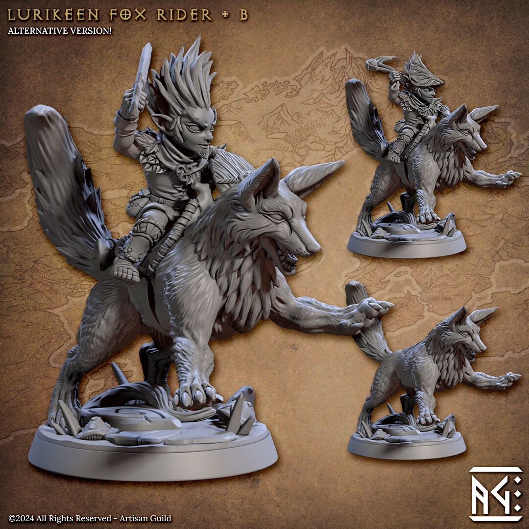 Deeproot Lurikeen Mystic Fox Rider V2 (30mm Base) 3D Printed Resin ...