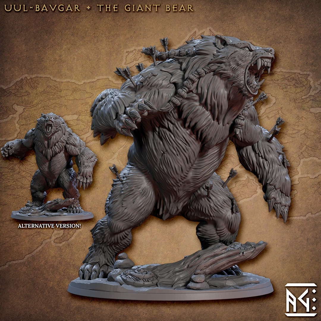 Uul-bavgar the Giant Bear God (100mm Base) 3D Printed Resin Miniature ...