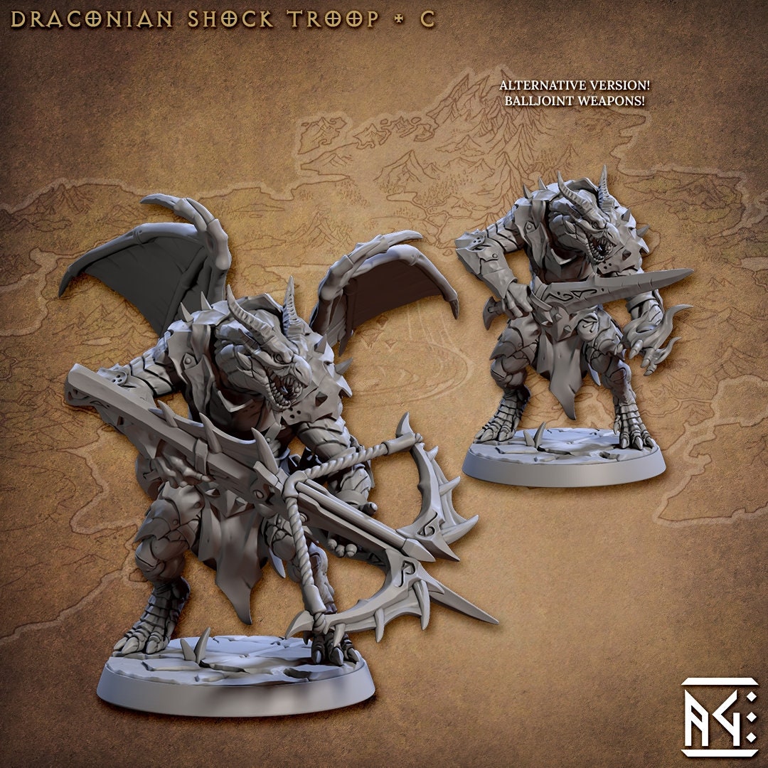 Draconian Shock Troop V3 (30mm Base) 3D Printed Resin Miniature ...
