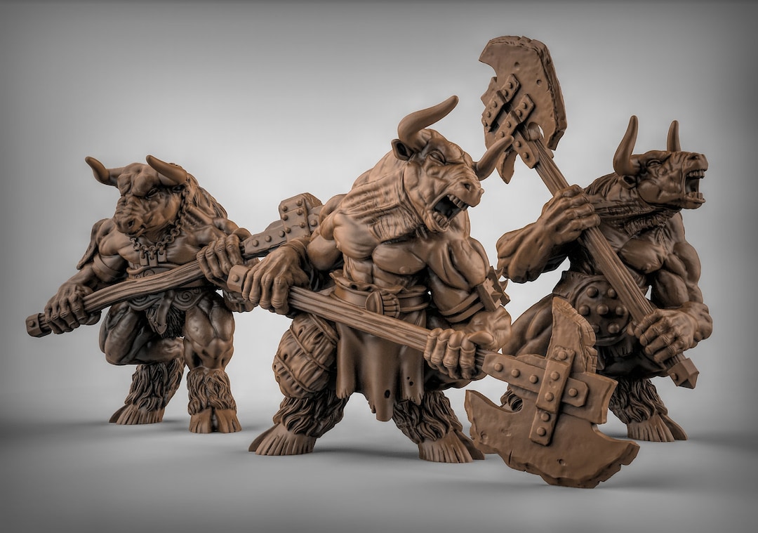 Minotaur With Mighty Weapons 3D Printed Resin Miniature | Tabletop Role ...