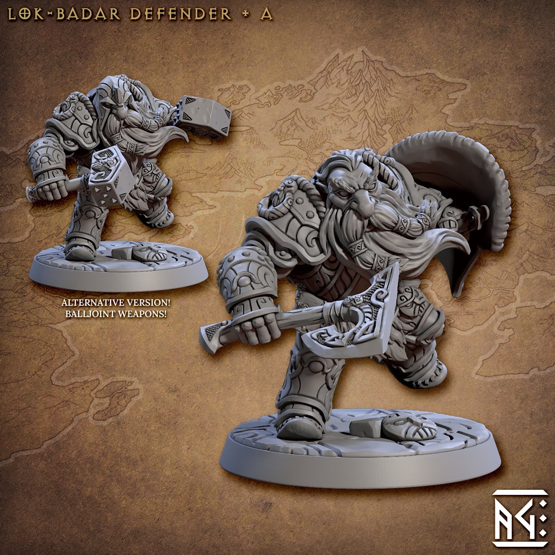 Lok-badar Dwarven Defender V1 (30mm Base) 3D Printed Resin Miniature ...