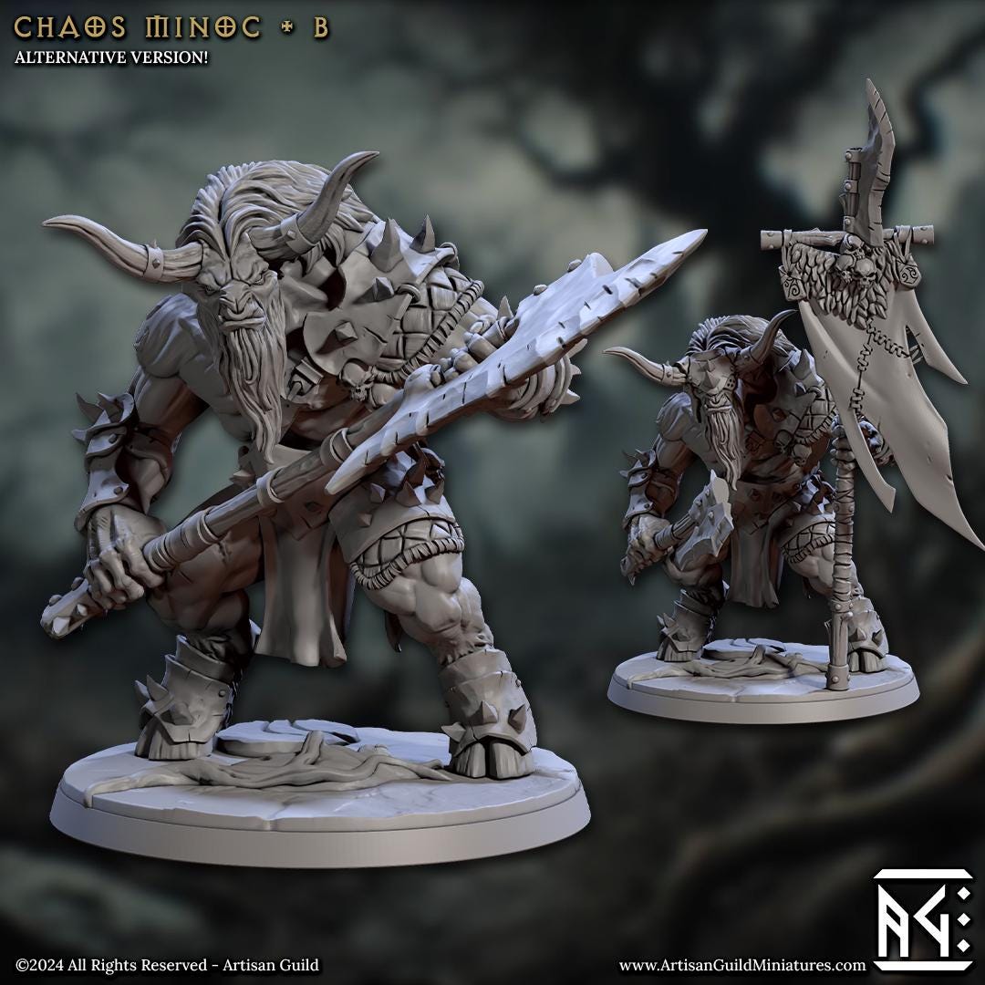 Beastmen Chaos Minotaur V2 (50mm Base) 3D Printed Resin Miniature ...