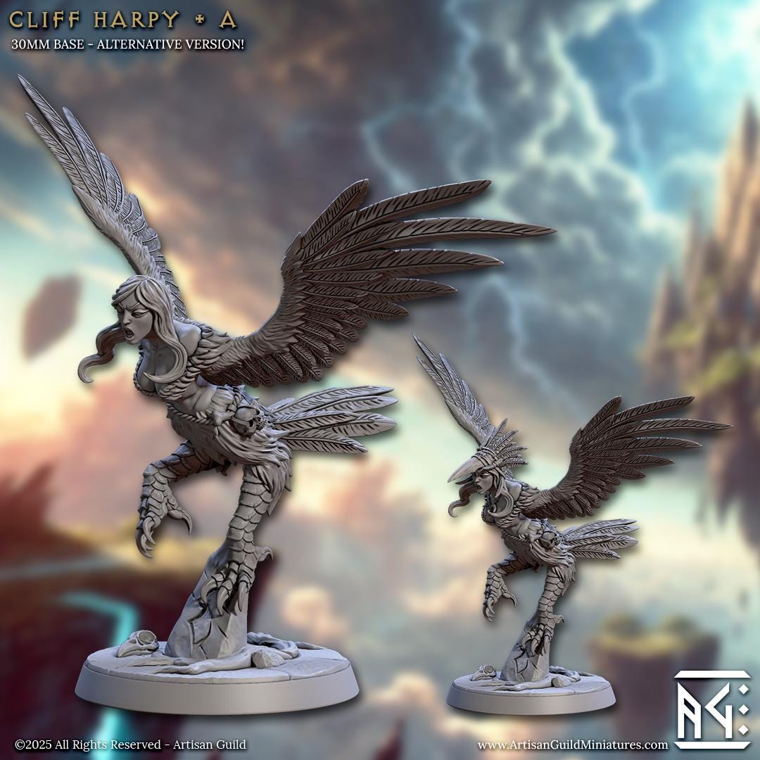 Zephyra Harpy V1 (30mm Base) 3D Printed Resin Miniature | Tabletop Role ...