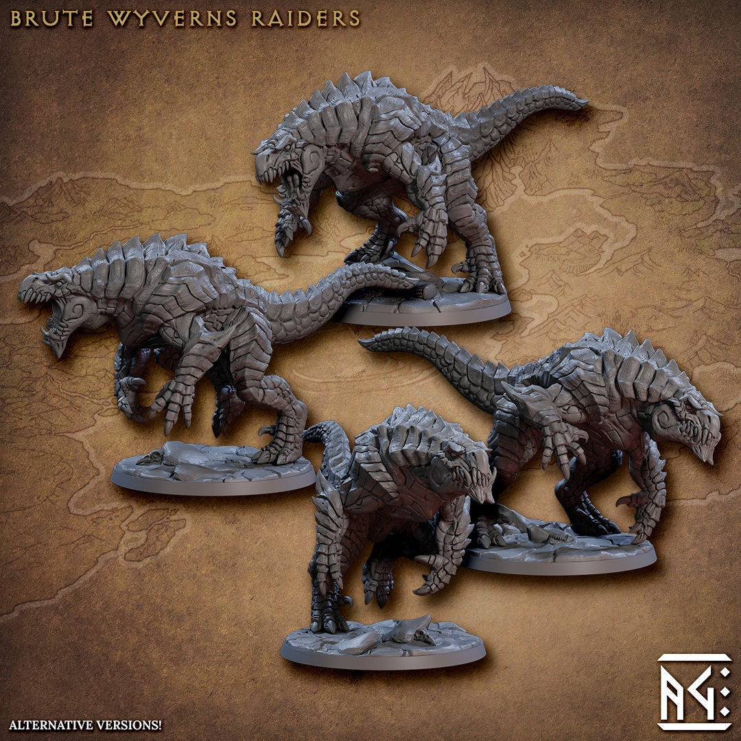 Lizardmen Wyvern Brutes (50mm Base) 3D Printed Resin Miniature ...