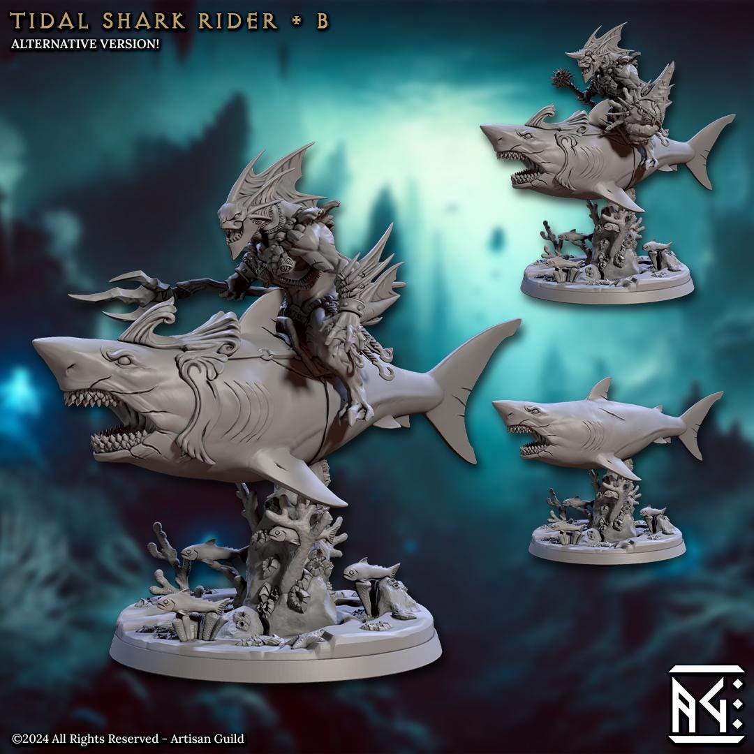 High Tide Jurakin Shark Riders V2 (50mm Base) 3D Printed Resin ...